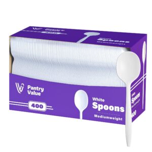 pantry value [400 count] lightweight white plastic spoons - disposable cutlery for parties, events, and dinner (formerly comfy package)