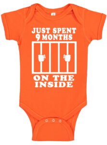 reaxion funny cute baby boy girl handmade bodysuits - just spent 9 months on the inside (6 months, orange)