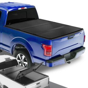 dna motoring new upgrade truck bed top hard solid tri-fold tonneau cover compatible with 04-14 ford f-150 5.5ft bed, ttc-hard-001