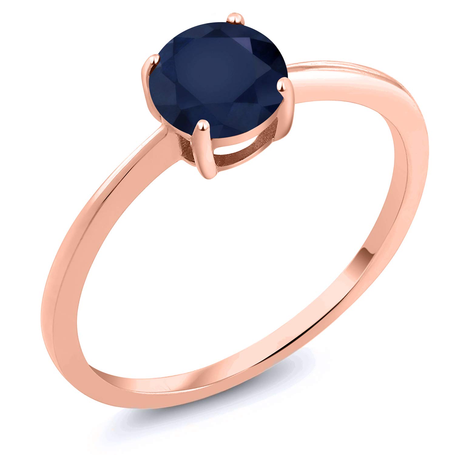 Gem Stone King 10K Rose Gold Blue Sapphire Solitaire Engagement Ring For Women (1.00 Cttw, Round 6MM, Gemstone September Birthstone, Size 8)