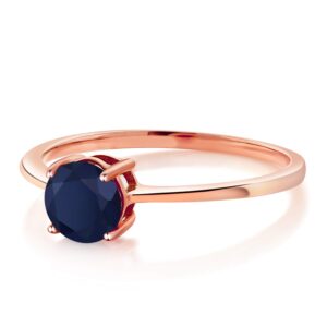 Gem Stone King 10K Rose Gold Blue Sapphire Solitaire Engagement Ring For Women (1.00 Cttw, Round 6MM, Gemstone September Birthstone, Size 8)