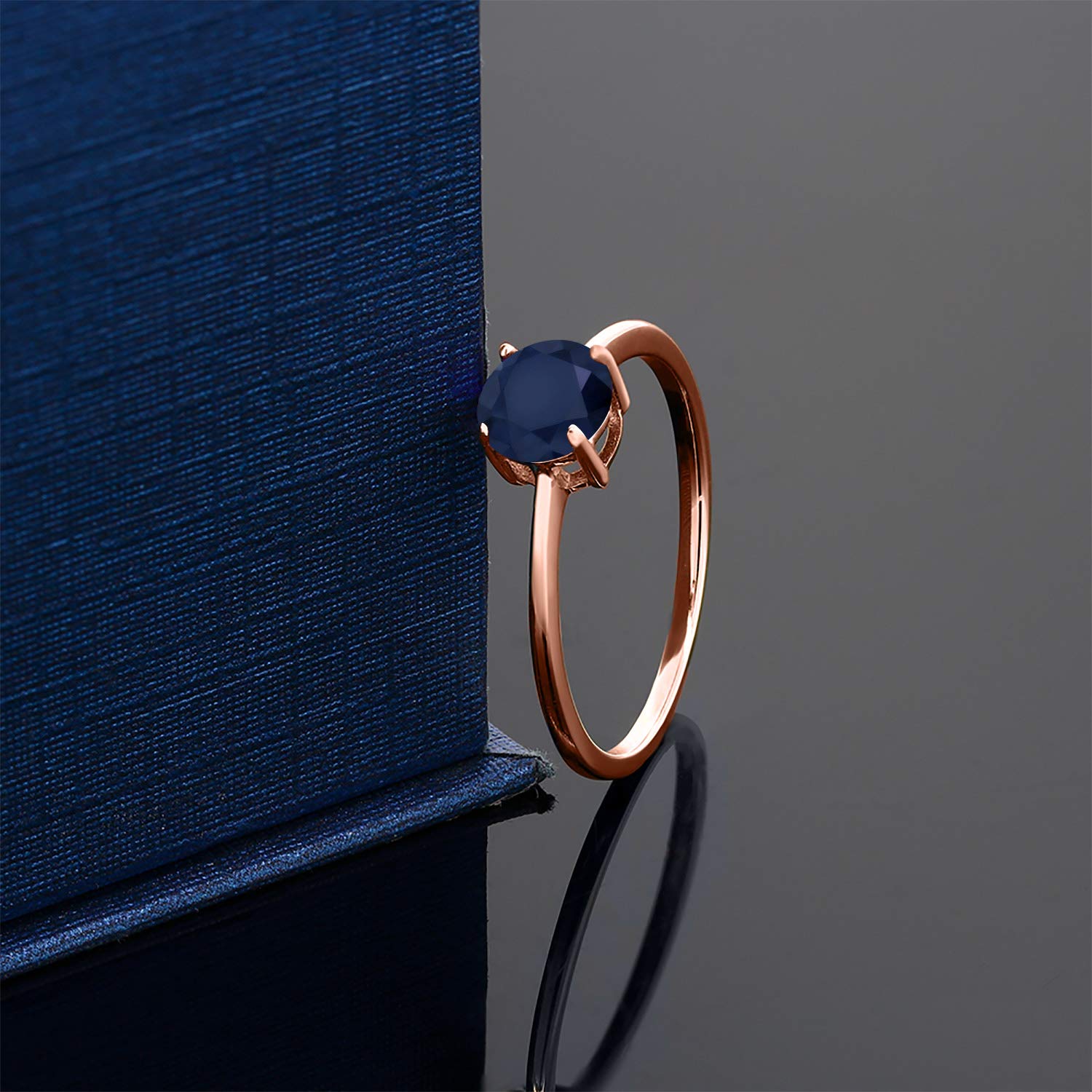 Gem Stone King 10K Rose Gold Blue Sapphire Solitaire Engagement Ring For Women (1.00 Cttw, Round 6MM, Gemstone September Birthstone, Size 8)