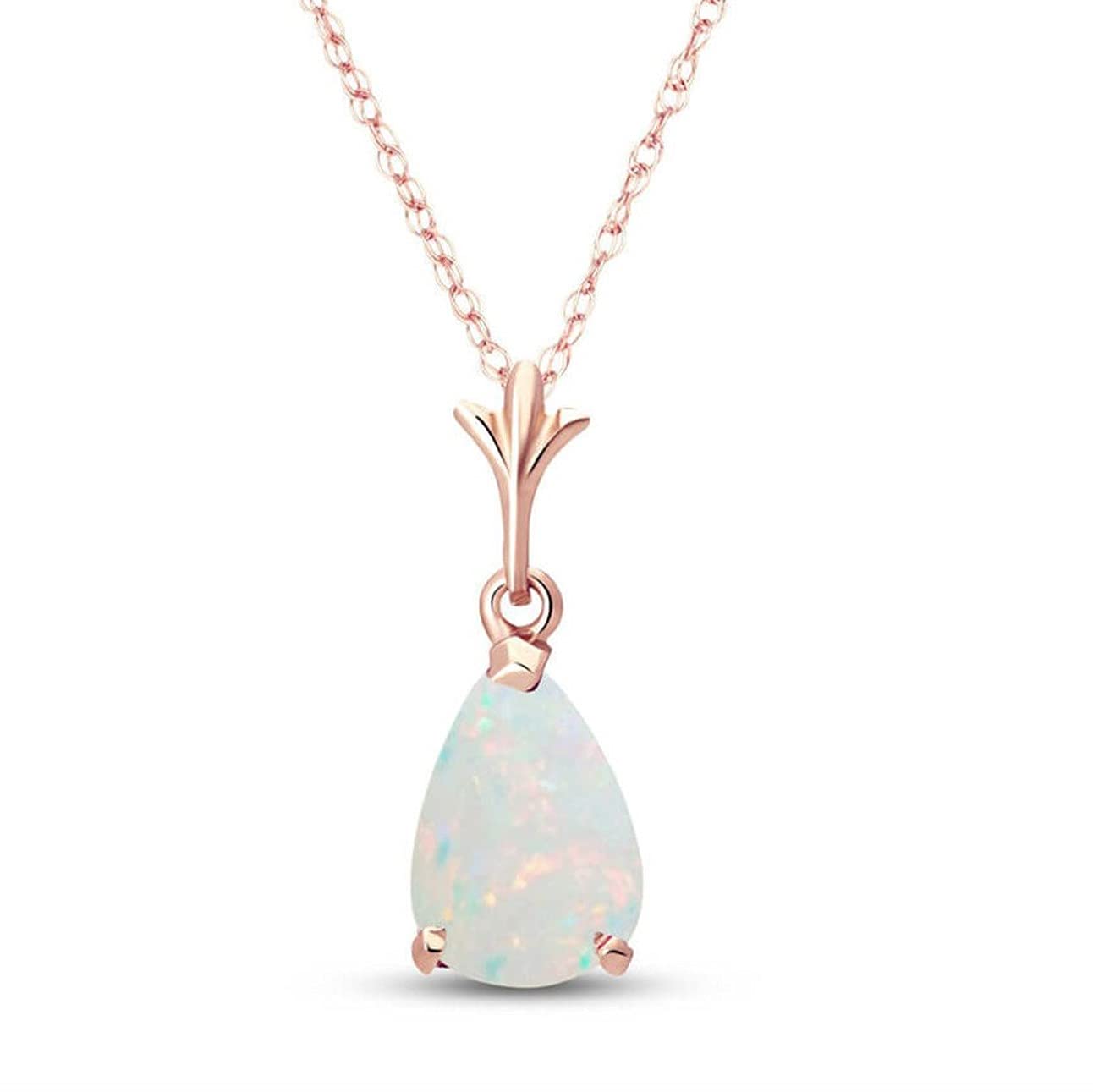 Galaxy Gold GG 14k 16" Solid Rose Gold Drop Pendant Necklace with Pear Shape 0.77 Carat Natural Vibrant Opal