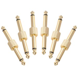 otraki 6 pack guitar pedal coupler 1/4 inch effect pedal to pedal connector guitar pedal connector gold plated 6.35mm male to male straight type plug for guitar pedalboard to space saving