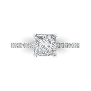 1.66 ct princess cut clear simulated diamond 14k white gold solitaire with accents engagement anniversary ring size 6