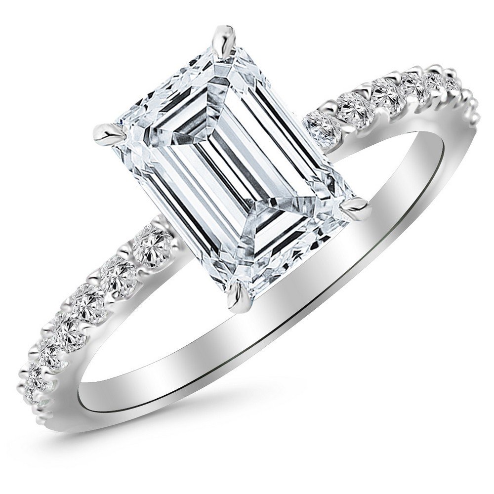 1 Ctw Platinum Classic Side Stone Pave Set Diamond Engagement Ring (0.75 Ct H-I Color SI1 Clarity Emerald Cut Center)