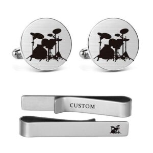 mueeu drum cufflinks drum set drum kit drummer mens gifts drum player musical instrument cufflinks (round drum cufflinks & tie clip)