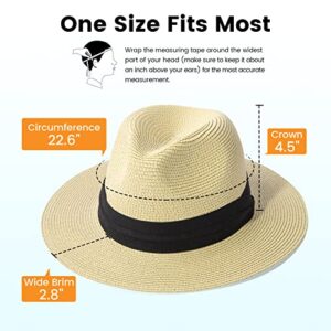 Sun Hats for Women Panama Hat Men & Womens Wide Brim Hat Sun Protection Foldable Straw Beach Fedora Hat Women Floppy Beach Hat Sunhat Womens,Beige