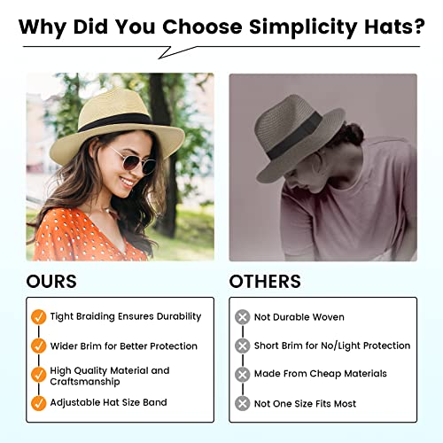 Sun Hats for Women Panama Hat Men & Womens Wide Brim Hat Sun Protection Foldable Straw Beach Fedora Hat Women Floppy Beach Hat Sunhat Womens,Beige