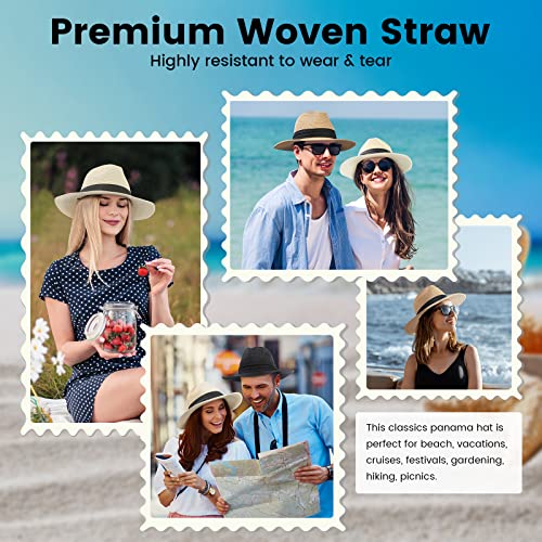 Sun Hats for Women Panama Hat Men & Womens Wide Brim Hat Sun Protection Foldable Straw Beach Fedora Hat Women Floppy Beach Hat Sunhat Womens,Beige