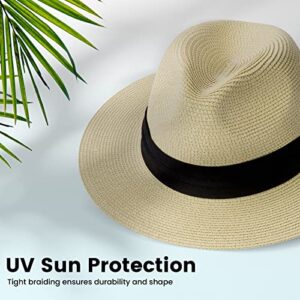 Sun Hats for Women Panama Hat Men & Womens Wide Brim Hat Sun Protection Foldable Straw Beach Fedora Hat Women Floppy Beach Hat Sunhat Womens,Beige