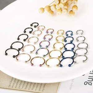 ORAZIO 30PCS 16G Nose Septum Horseshoe Rings Stainless Steel Circular Barbell Cartilage Tragus Helix Eyebrow Lip Labret Nipple Ear Piercing Body Jewelry 6mm 8mm 10mm 12mm 14mm