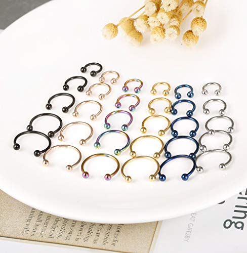 ORAZIO 30PCS 16G Nose Septum Horseshoe Rings Stainless Steel Circular Barbell Cartilage Tragus Helix Eyebrow Lip Labret Nipple Ear Piercing Body Jewelry 6mm 8mm 10mm 12mm 14mm