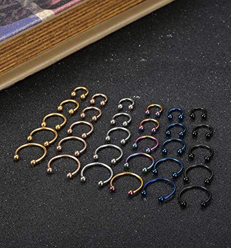 ORAZIO 30PCS 16G Nose Septum Horseshoe Rings Stainless Steel Circular Barbell Cartilage Tragus Helix Eyebrow Lip Labret Nipple Ear Piercing Body Jewelry 6mm 8mm 10mm 12mm 14mm