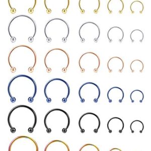 ORAZIO 30PCS 16G Nose Septum Horseshoe Rings Stainless Steel Circular Barbell Cartilage Tragus Helix Eyebrow Lip Labret Nipple Ear Piercing Body Jewelry 6mm 8mm 10mm 12mm 14mm