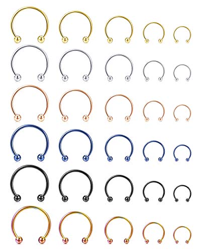 ORAZIO 30PCS 16G Nose Septum Horseshoe Rings Stainless Steel Circular Barbell Cartilage Tragus Helix Eyebrow Lip Labret Nipple Ear Piercing Body Jewelry 6mm 8mm 10mm 12mm 14mm