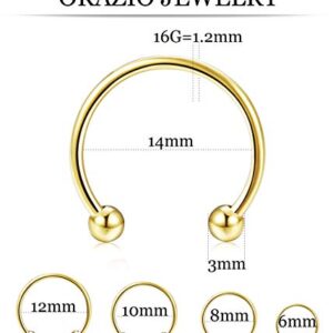 ORAZIO 30PCS 16G Nose Septum Horseshoe Rings Stainless Steel Circular Barbell Cartilage Tragus Helix Eyebrow Lip Labret Nipple Ear Piercing Body Jewelry 6mm 8mm 10mm 12mm 14mm