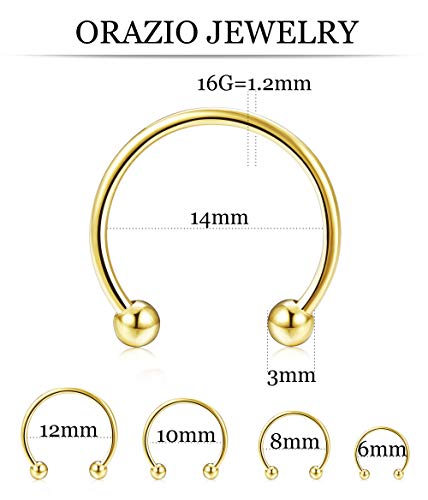 ORAZIO 30PCS 16G Nose Septum Horseshoe Rings Stainless Steel Circular Barbell Cartilage Tragus Helix Eyebrow Lip Labret Nipple Ear Piercing Body Jewelry 6mm 8mm 10mm 12mm 14mm