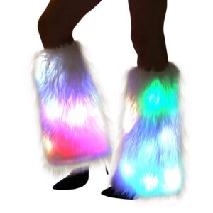 jiruiwen light up leg warmers - women’s furry-led-fur-fluffies-glow-costumes dance hosiery burning-man-outfit