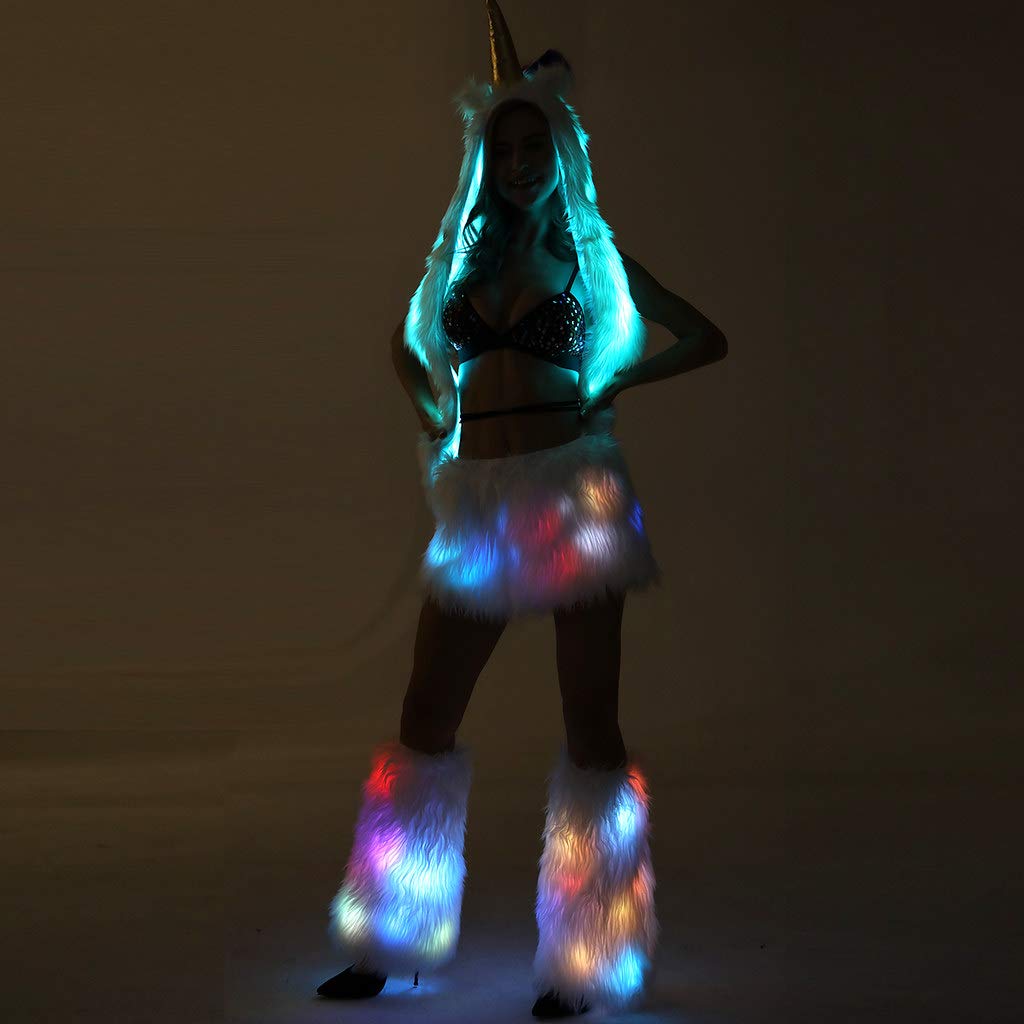 JIRUIWEN Light Up Leg Warmers - Women’s Furry-Led-Fur-Fluffies-Glow-Costumes Dance Hosiery Burning-man-Outfit