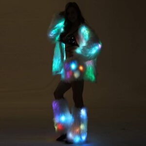 JIRUIWEN Light Up Leg Warmers - Women’s Furry-Led-Fur-Fluffies-Glow-Costumes Dance Hosiery Burning-man-Outfit