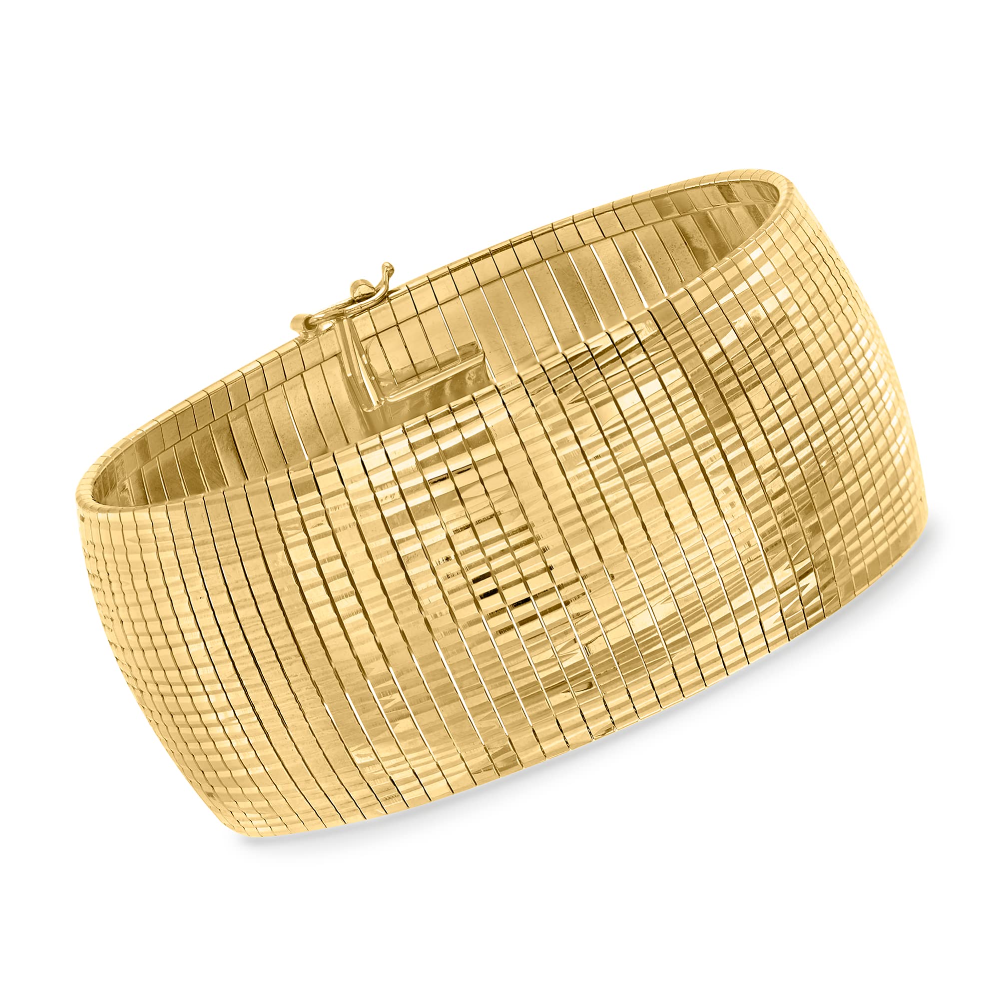 Ross-Simons Italian 18kt Gold Over Sterling Diamond-Cut and Polished Omega Bracelet. 8 inches