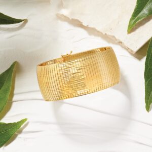 Ross-Simons Italian 18kt Gold Over Sterling Diamond-Cut and Polished Omega Bracelet. 8 inches