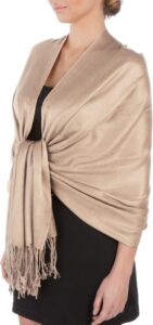 sakkas large soft silky pashmina shawl wrap scarf in solid colors - clay