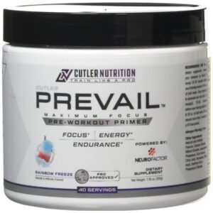 prevail pre workout powder with nootropics: pre workout for men and women, cutting edge energy and focus supplement with l citrulline, alpha gpc, l tyrosine, neurofactor | rainbow freeze, 40 srv