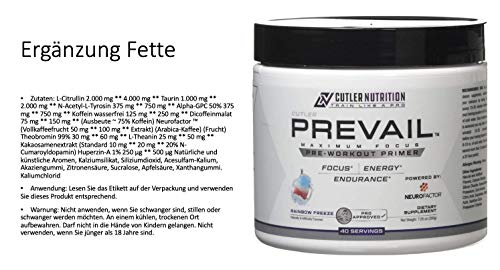 Prevail Pre Workout Powder with Nootropics: Pre Workout for Men and Women, Cutting Edge Energy and Focus Supplement with L Citrulline, Alpha GPC, L Tyrosine, Neurofactor | Rainbow Freeze, 40 SRV