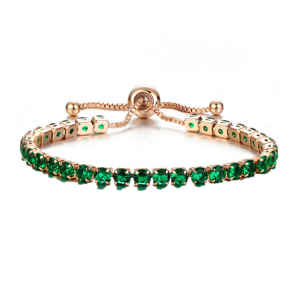 FuSi Women's Slider Tennis Chain Crystal Bracelet Gold Shiny Crystal Slip Full Diamond Jewelry Bracelet(Green)