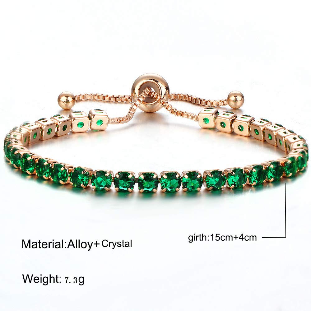 FuSi Women's Slider Tennis Chain Crystal Bracelet Gold Shiny Crystal Slip Full Diamond Jewelry Bracelet(Green)