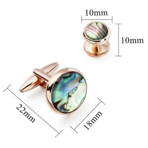 Cufflinks and tuxedo studs Set for Men with Gift Box, Rose Gold Tone Mother-of-Pearl Cuff links for French Cuff Shirt and Dress Shirt, Suitable for Wedding, Birthday, Party, Anniversary