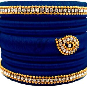 GOELX Festive Offer: Designer Handcrafted Silk Thread Blue Bangles Bracelet for Women - 2.6