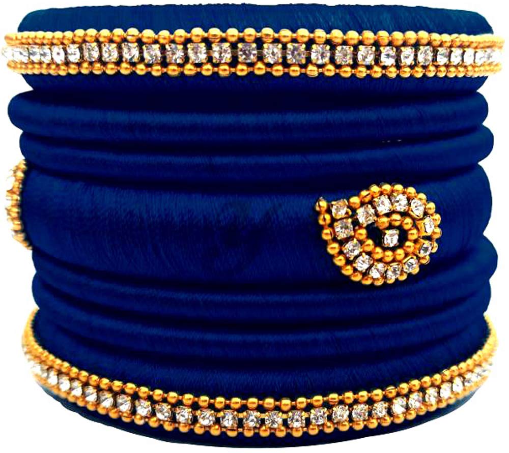 GOELX Festive Offer: Designer Handcrafted Silk Thread Blue Bangles Bracelet for Women - 2.6