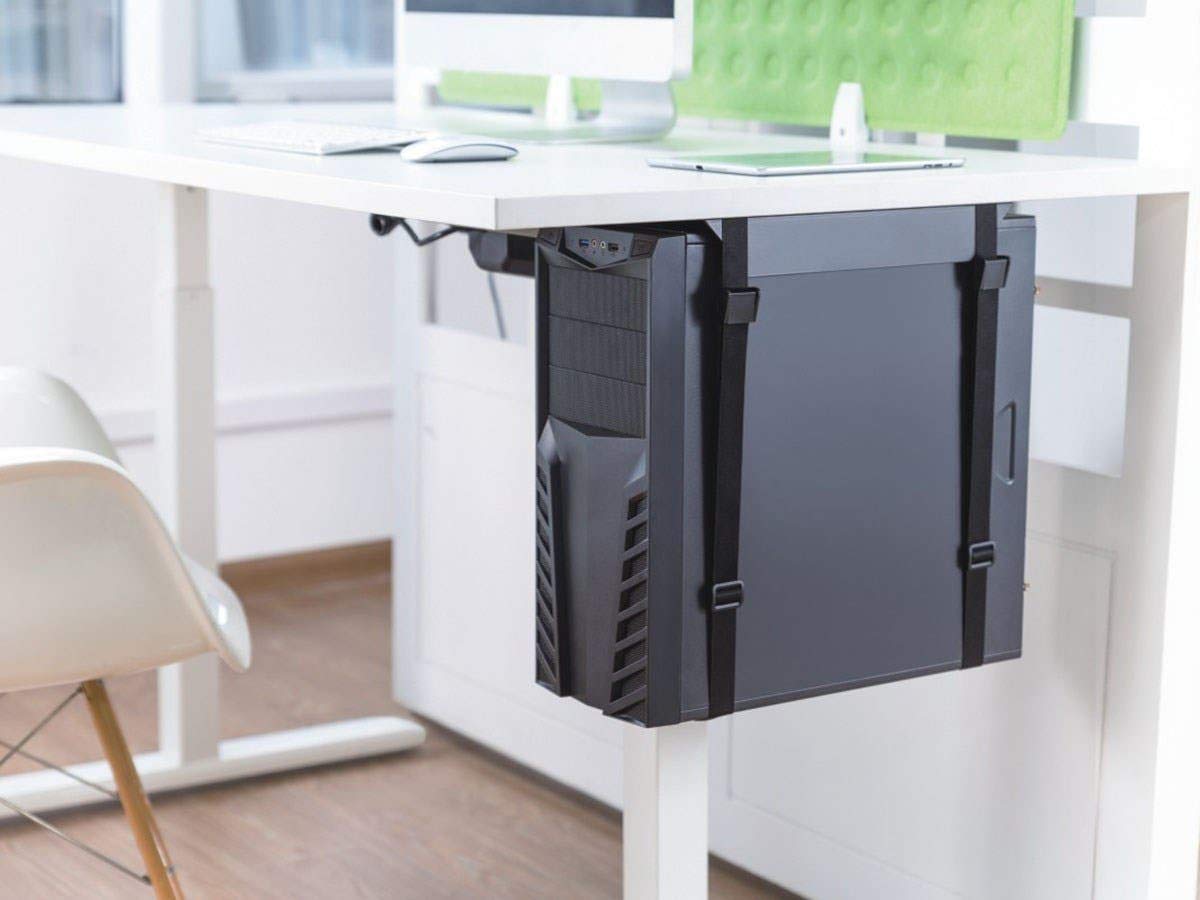 Monoprice Computer Case CPU Tower Holder - Low Profile Under Desk Mount, Supports Up to 22 Lbs, Horizontal or Vertical Mounting, Designed for Use with Sit-Stand Desks - Workstream Collection