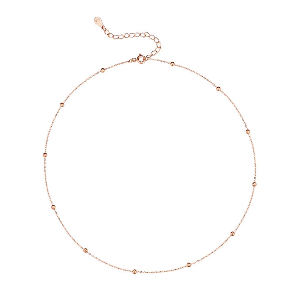 Izpack Minimalist Ball Choker Necklace for Women Rose Gold Satellite Beaded Chain Layering Simple Chokers Adjustable (Rose Gold)