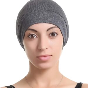 Satin Bonnet Hair Wrap for Sleeping - Hat for Curly Hair and Braids Adjustable Stay on Lined Silk Bonnets Scarf Hair Cover for Lady Lightweight Light Thin Jersey Chemo, Gifts for Women Dark Grey