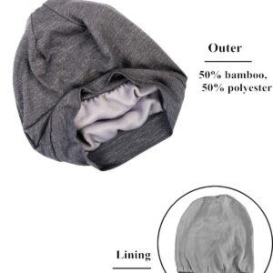 Satin Bonnet Hair Wrap for Sleeping - Hat for Curly Hair and Braids Adjustable Stay on Lined Silk Bonnets Scarf Hair Cover for Lady Lightweight Light Thin Jersey Chemo, Gifts for Women Dark Grey