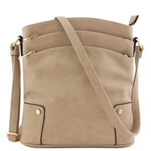 alyssa triple zip pocket large crossbody bag (sand)