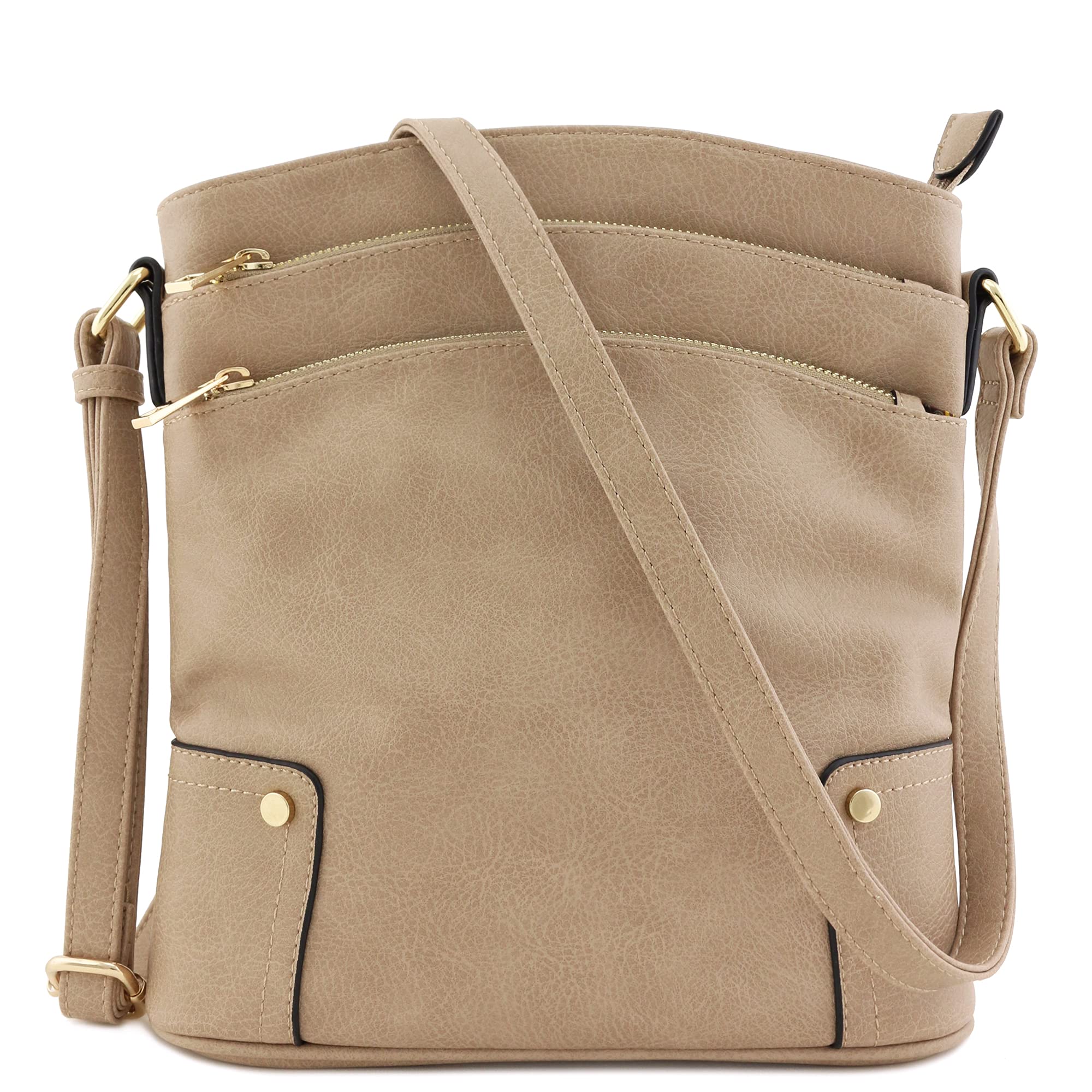 ALYSSA Triple Zip Pocket Large Crossbody Bag (Sand)