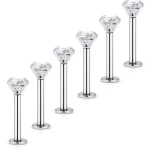 Dyknasz 316L Stainless Steel 16G 2mm Clear CZ Gem Nose Piercing Labret Monroe Lip Monroe Helix Rings Cartilage Ear Ring Studs Piercings 6mm Bar Length for Women Men Silvertone