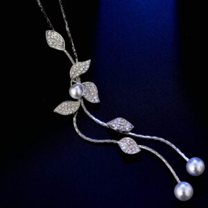 HSQYJ White Crystal Pendant Necklace Long Sweater Necklace Fashion Jewelry for Women