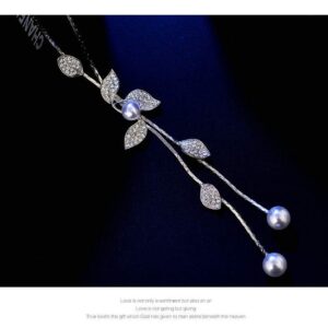 HSQYJ White Crystal Pendant Necklace Long Sweater Necklace Fashion Jewelry for Women