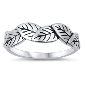 overlapping leaf tree nature boho ring new .925 sterling silver band size 6