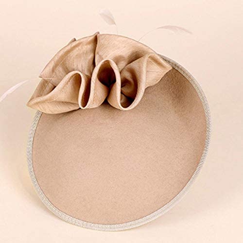 F FADVES Wedding Wool Pillbox Fascinators Felt Fedora Hat Women Flower Derby Church Tilt Hats Khaki