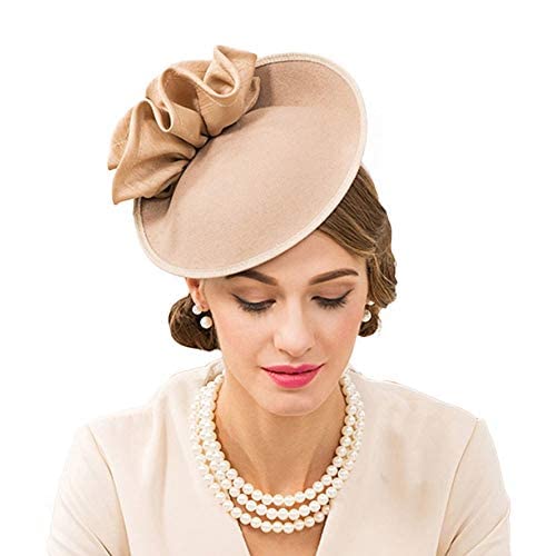 F FADVES Wedding Wool Pillbox Fascinators Felt Fedora Hat Women Flower Derby Church Tilt Hats Khaki