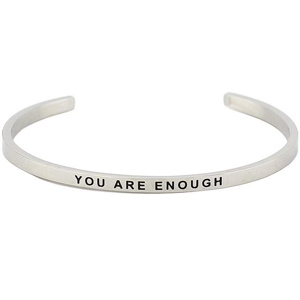 Jude Jewelers 6mm Width Stackable Stainless Steel Inspirational Bangle Bracelet (You Are Enough)