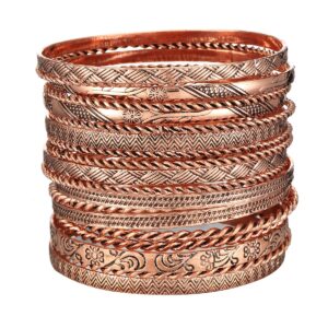 ensoul antique copper flower mixed metal aztec african indian vintage multi bangle&bracelets for women set of 19