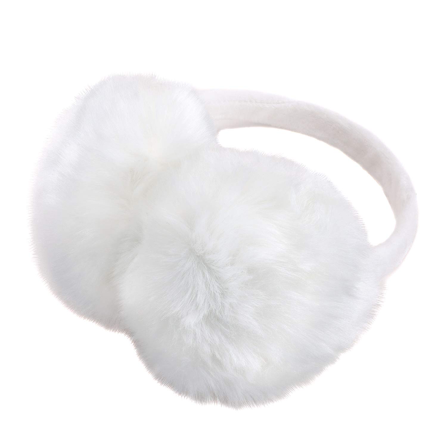 Sudawave Girls Winter Warm Adjustable Knitted Faux Fur Plush Earmuffs Warmers (White)